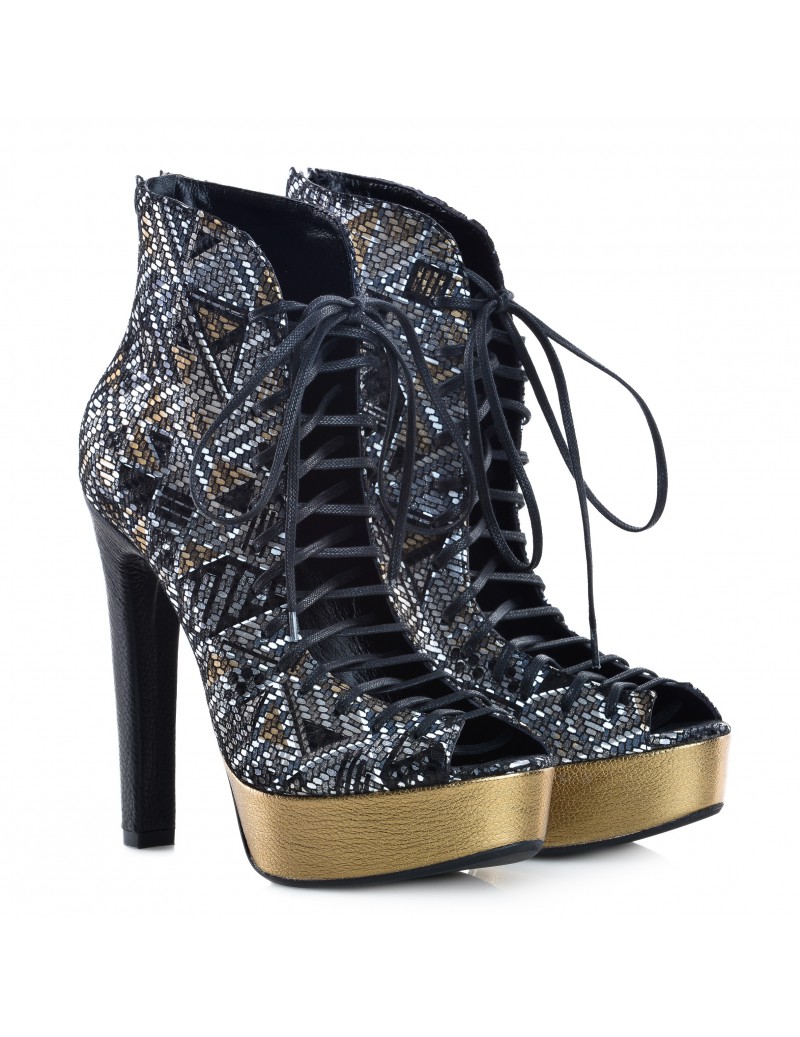 Botine dama decupate Street Style Aztec Piele Naturala