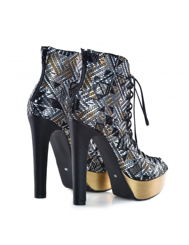 Botine dama decupate Street Style Aztec Piele Naturala