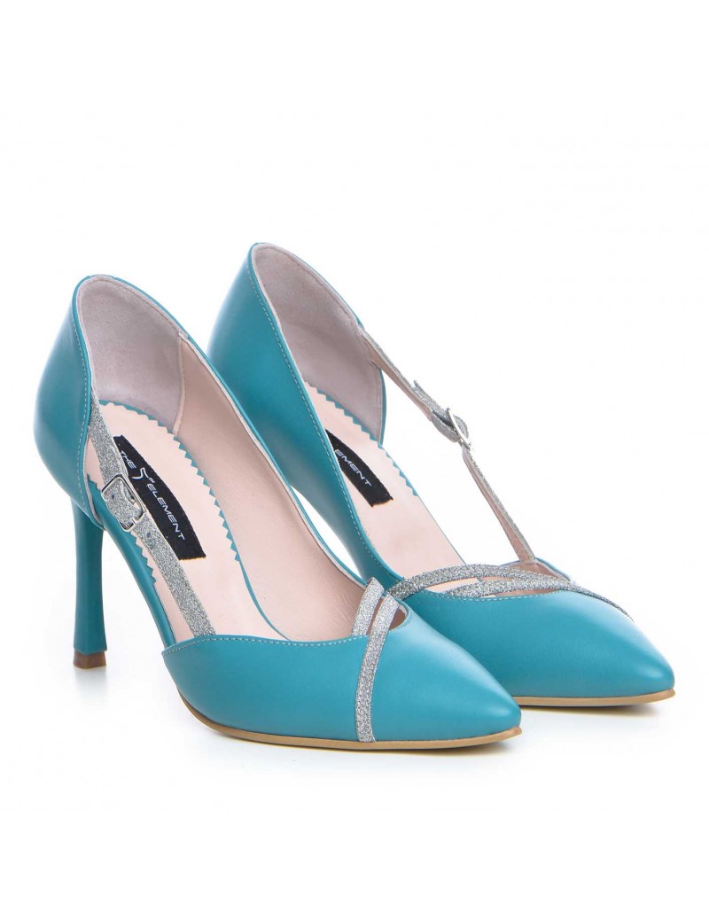 Pantofi stiletto piele naturala Turcoaz Carrie