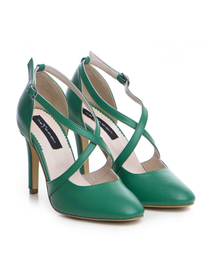 Pantofi stiletto piele naturala Verde Valentina