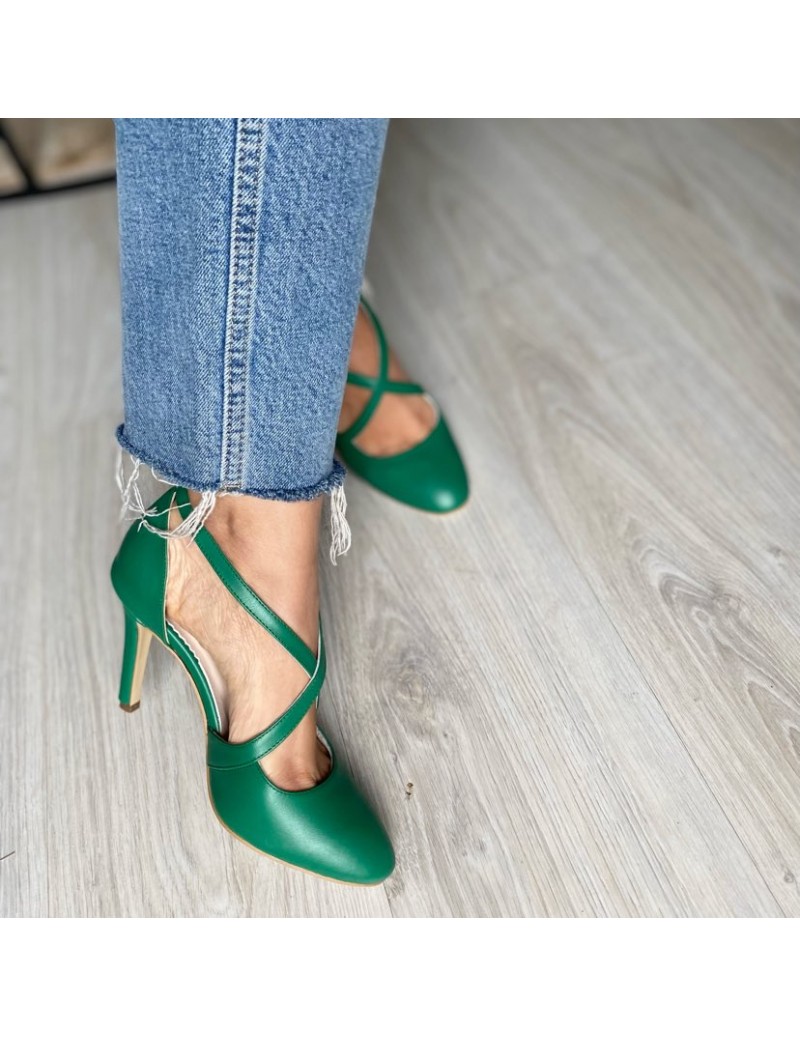 Pantofi stiletto piele naturala Verde Valentina