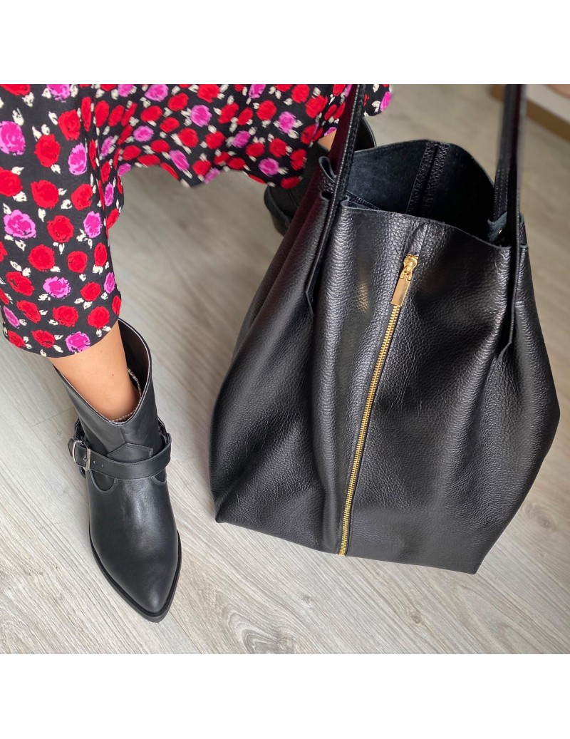 Geanta Dama Piele Naturala Negru Shopper XL