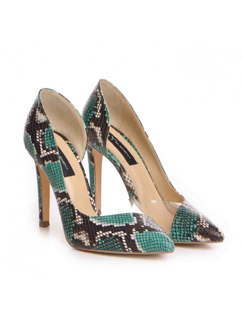 Pantofi stiletto piele naturala Verde Leila