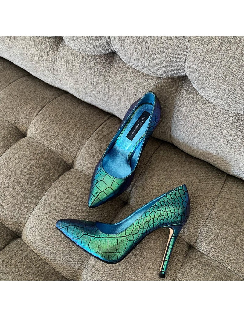 Pantofi stiletto piele naturala Turcoaz