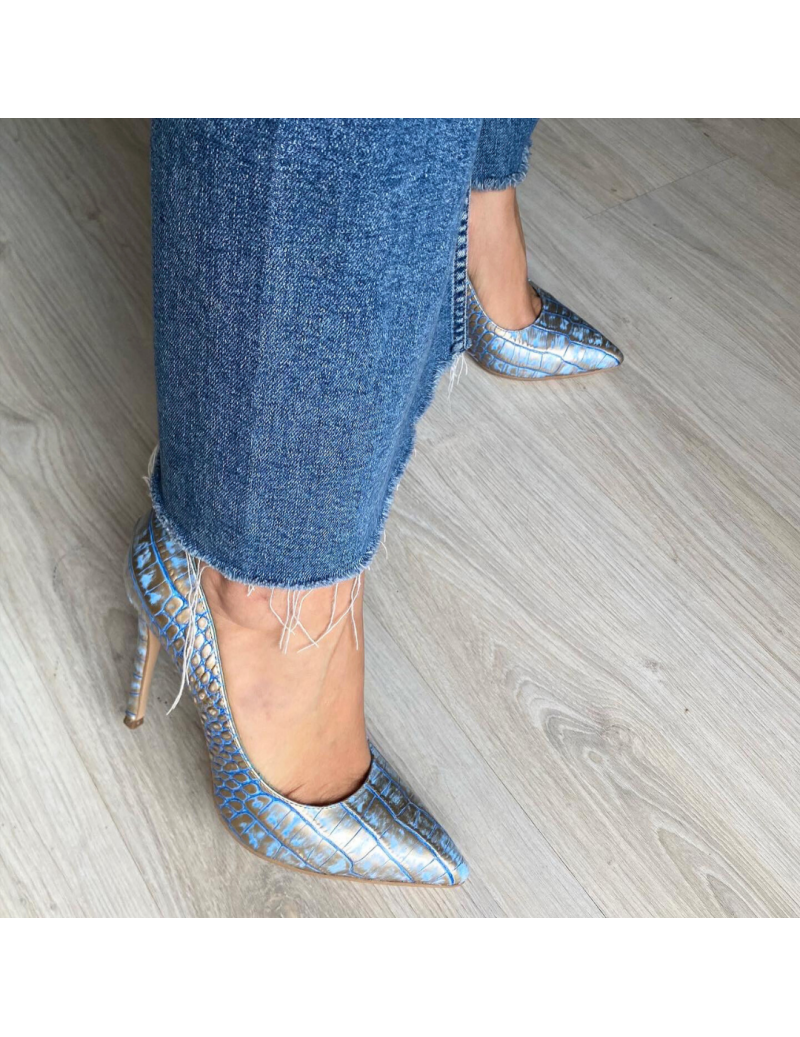 Pantofi stiletto piele naturala Bleu