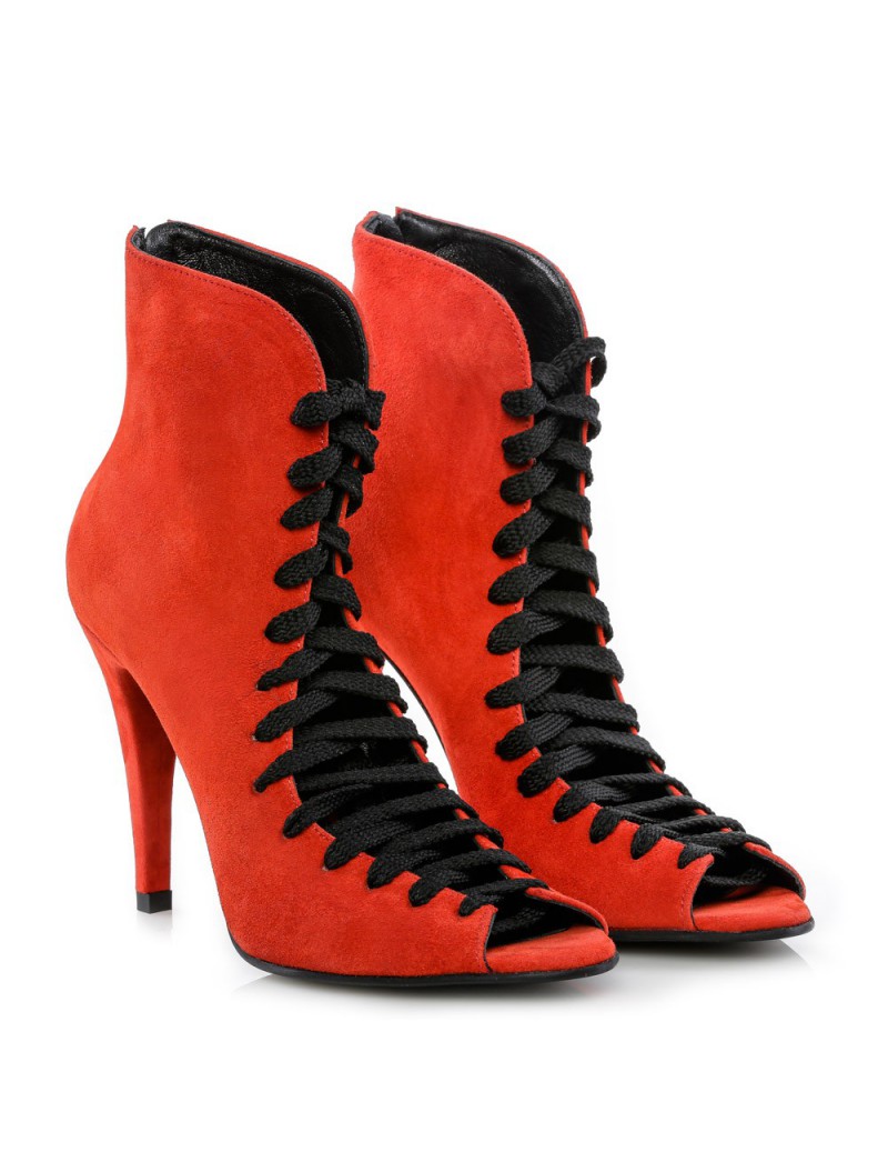 Botine dama decupate Street Style Rosu Piele Naturala