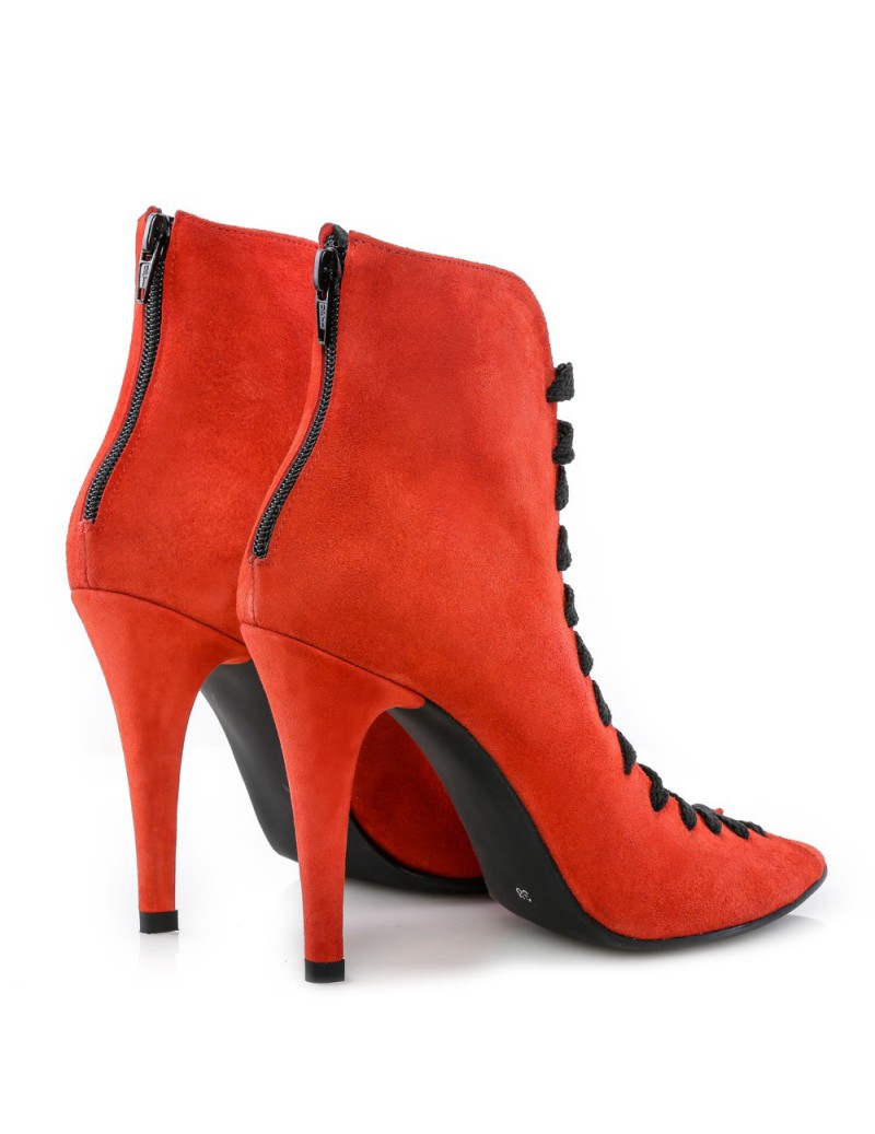 Botine dama decupate Street Style Rosu Piele Naturala
