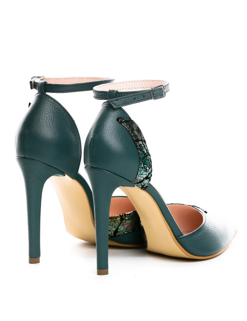 Pantofi stiletto piele naturala Verde Luna