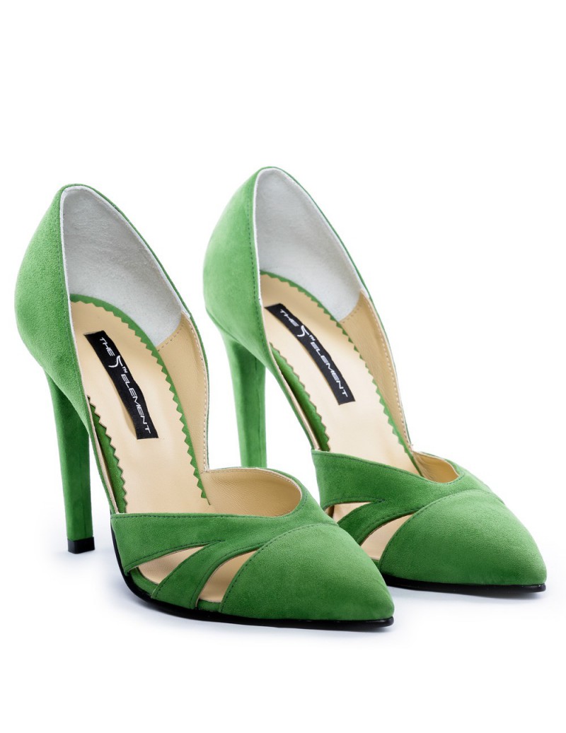 Pantofi stiletto piele naturala Verde Cut Out