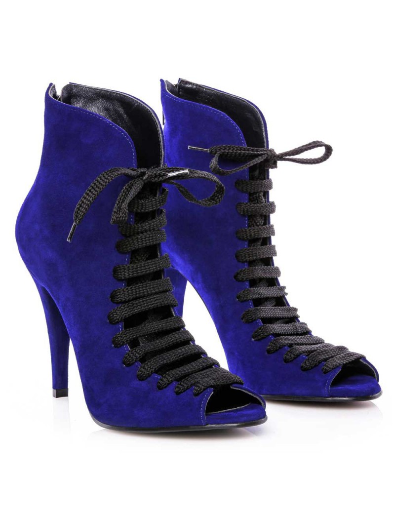 Botine dama decupate Street Style Blue Piele Naturala