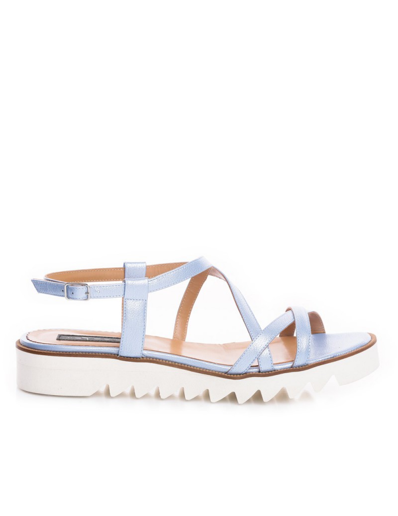 Sandale dama piele fara toc Bleu Georgie